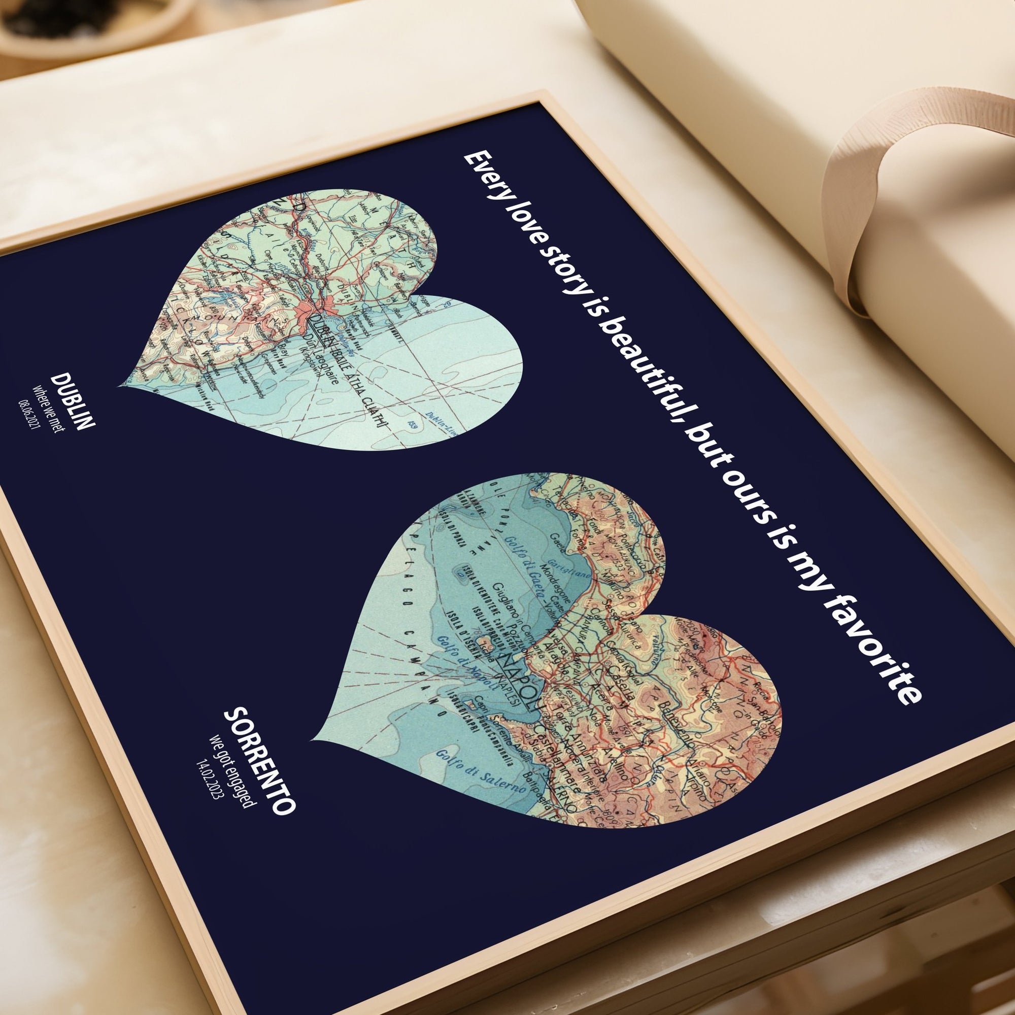 Personalised Heart Map Print, Custom Couples Gift - Magic Posters