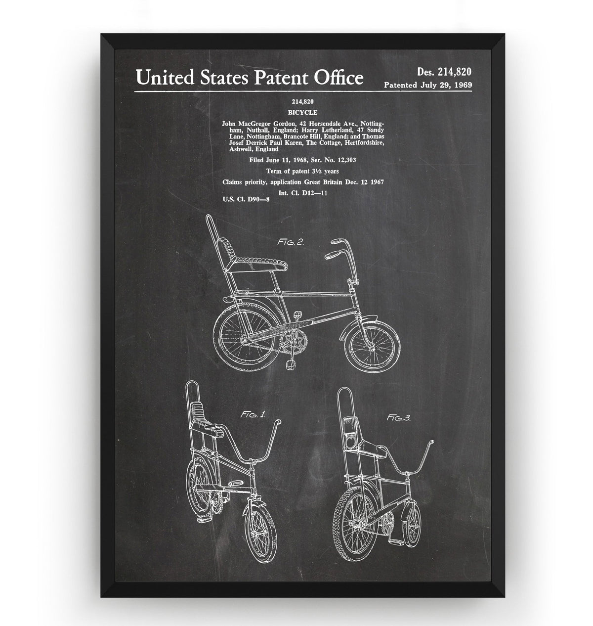 Raleigh Chopper Bike 1969 Patent Print - Magic Posters