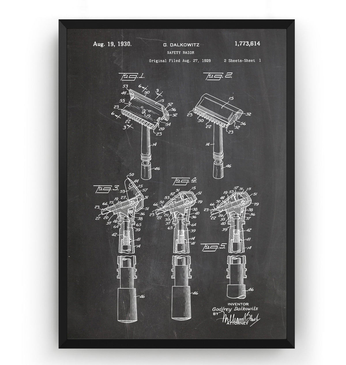 Safety Razor 1930 Patent Print - Magic Posters