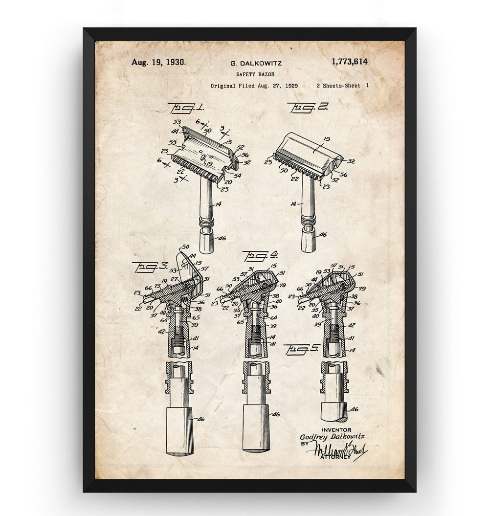 Safety Razor 1930 Patent Print - Magic Posters