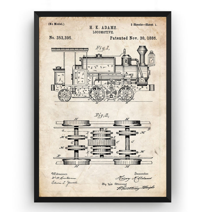 Steam Locomotive Train 1886 Patent Print - Magic Posters