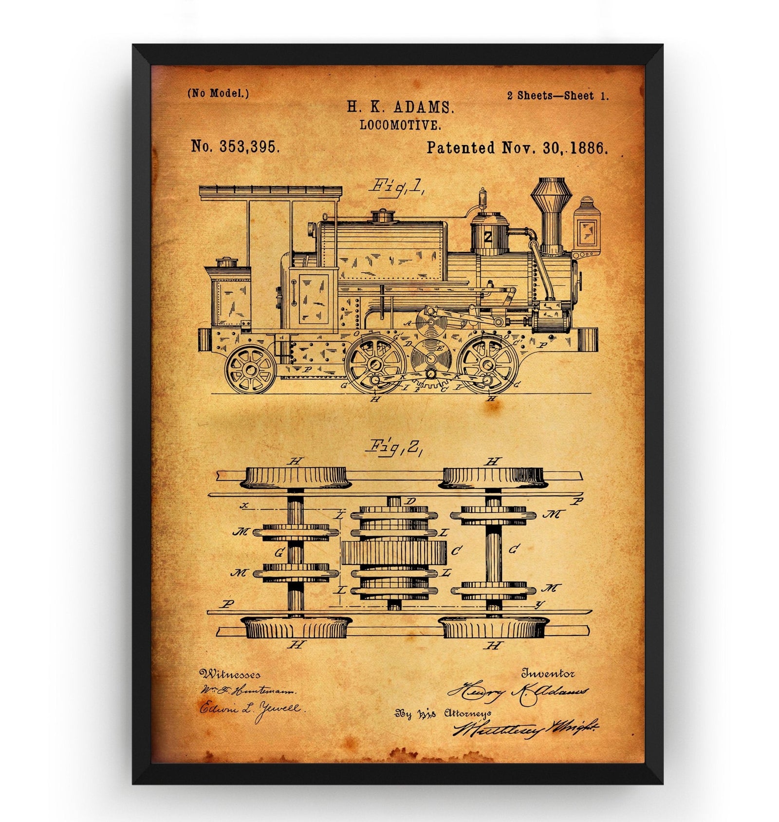 Steam Locomotive Train 1886 Patent Print - Magic Posters