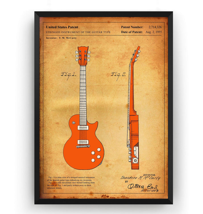 Colourised Gibson Les Paul Guitar Patent Print - Magic Posters