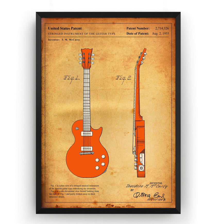 Colourised Gibson Les Paul Guitar Patent Print - Magic Posters