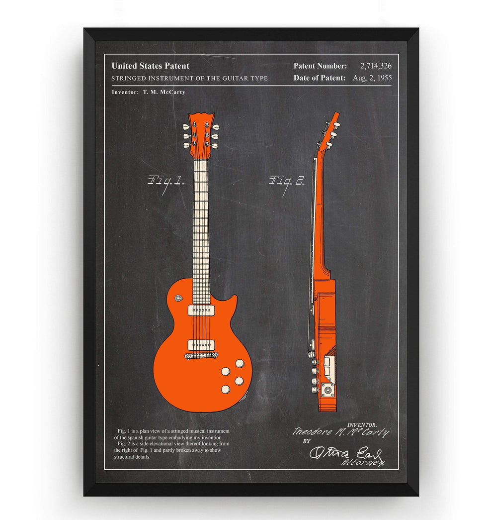 Colourised Gibson Les Paul Guitar Patent Print - Magic Posters