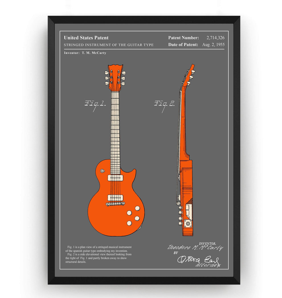 Colourised Gibson Les Paul Guitar Patent Print - Magic Posters