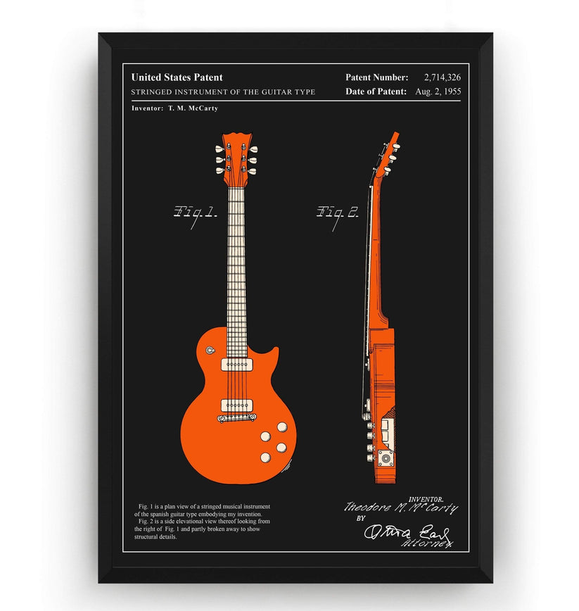 Colourised Gibson Les Paul Guitar Patent Print - Magic Posters